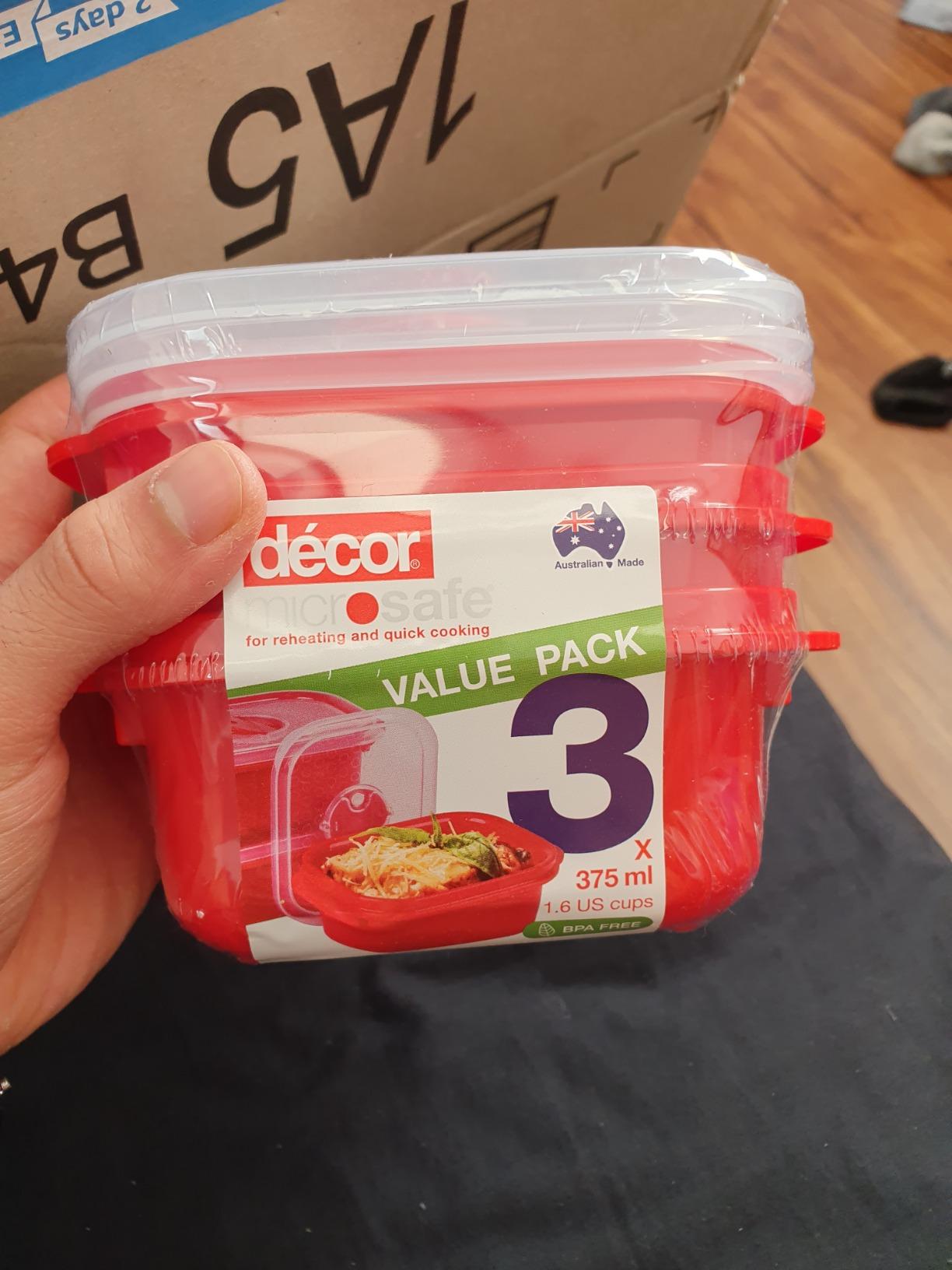 Décor 124850-004 Microsafe Microwave Food Container, Red (375ml * 3 ...