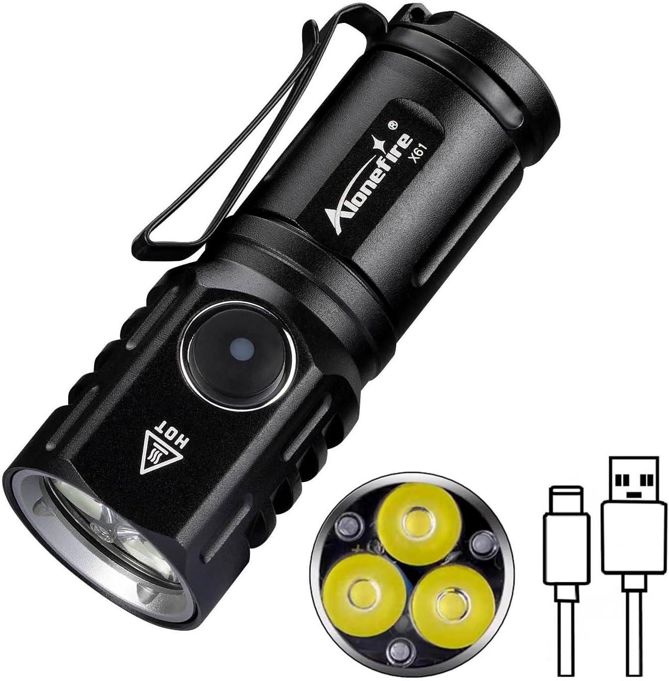 ALONEFIRE X61 Mini LED Flashlight Type C USB Rechargeable Bright Small ...