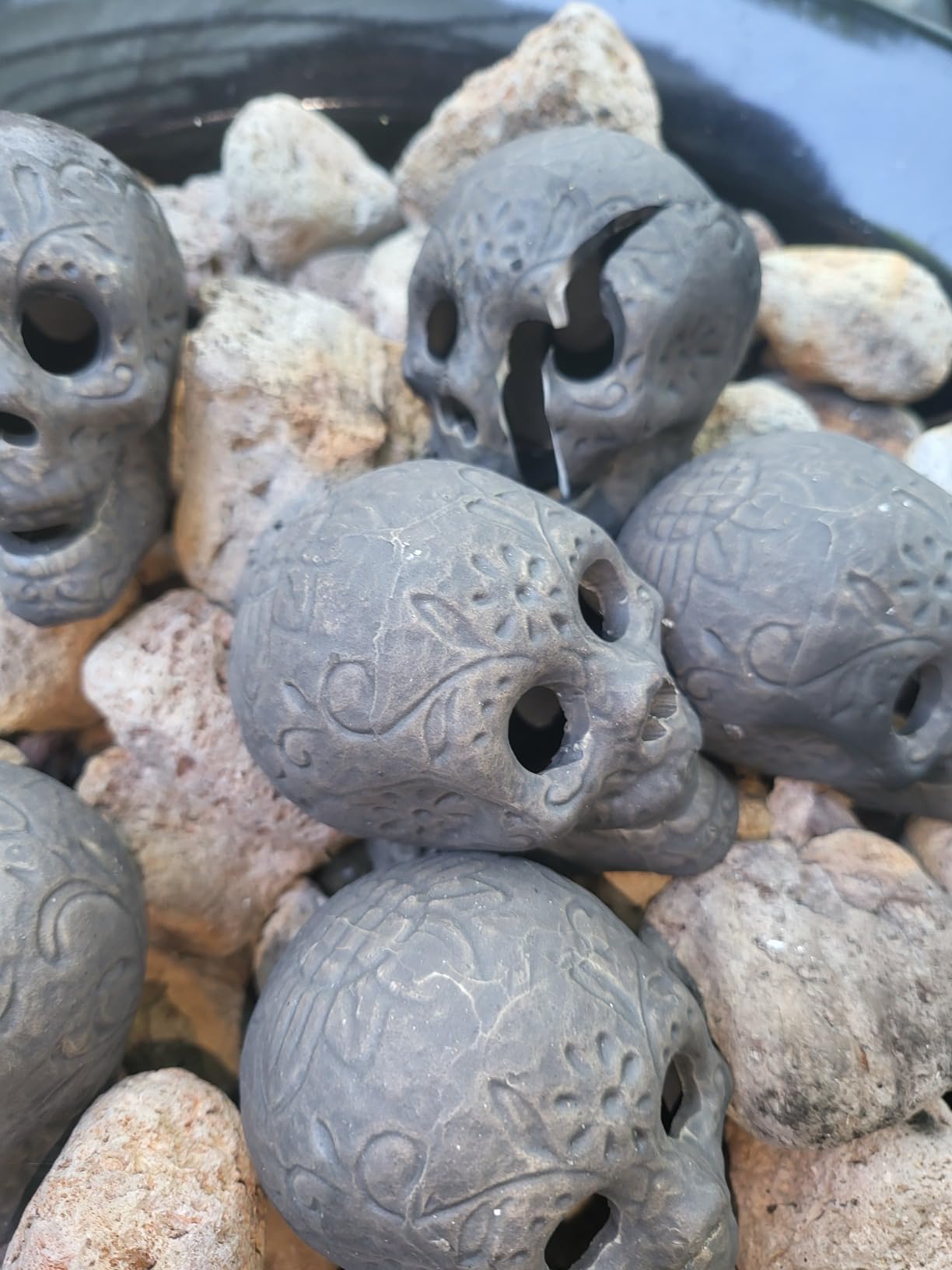 Amazon.com : Reusable Ceramic Black Halloween Skull, Fire Pit Skulls ...