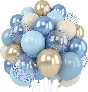 Amazon.com: Dusty Blue Gold Balloons, 60 Packs 12 Inch Dusty Baby Blue Chrome Gold Blue Confetti ...