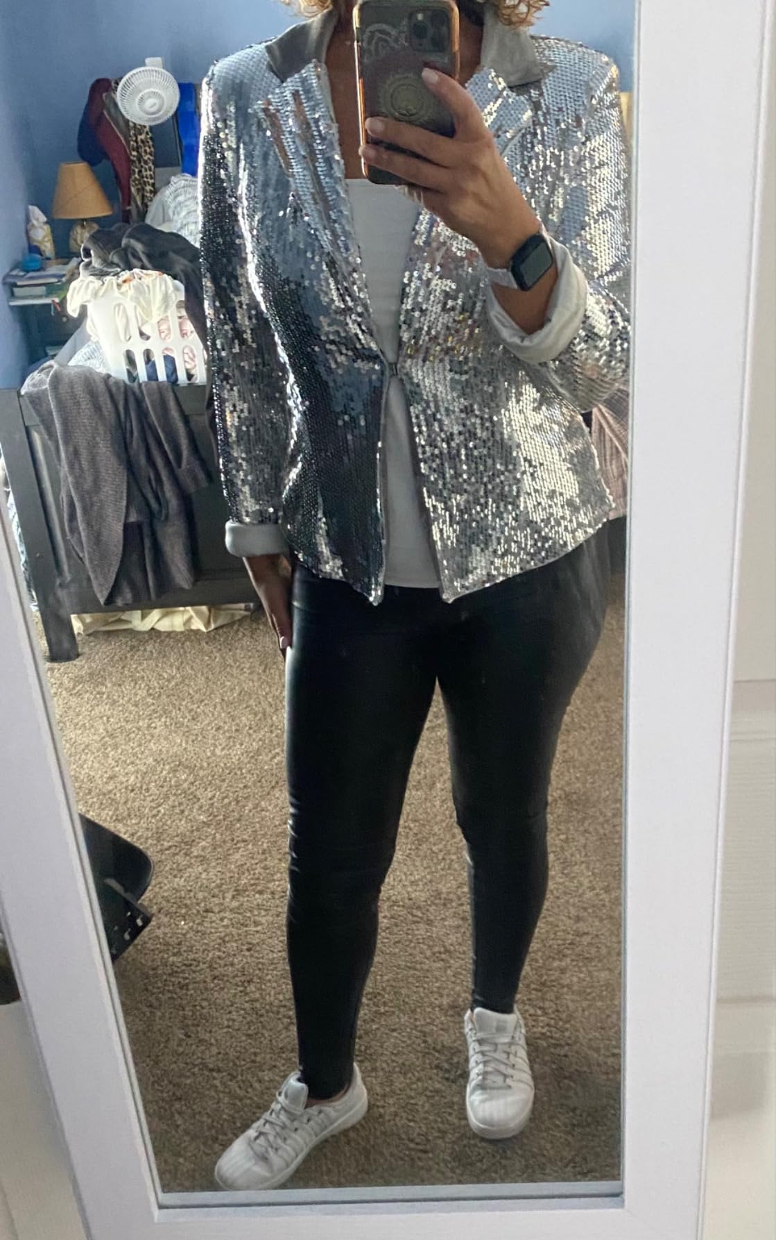 Allegra K Sequin Jacket for Women's Christmas Party Sparkly Shiny ...