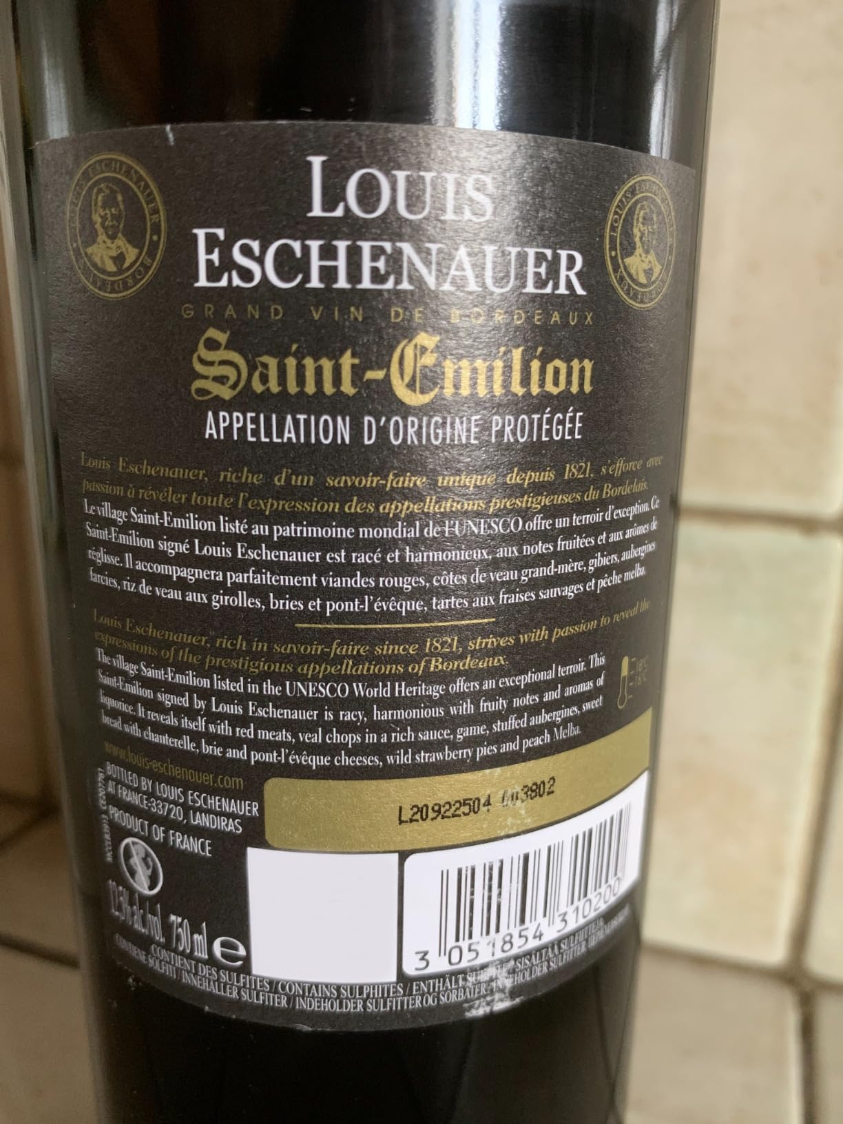 Louis Eschenauer - Saint Emilion Vin Rouge, Grand Vin de Bordeaux (1 x ...