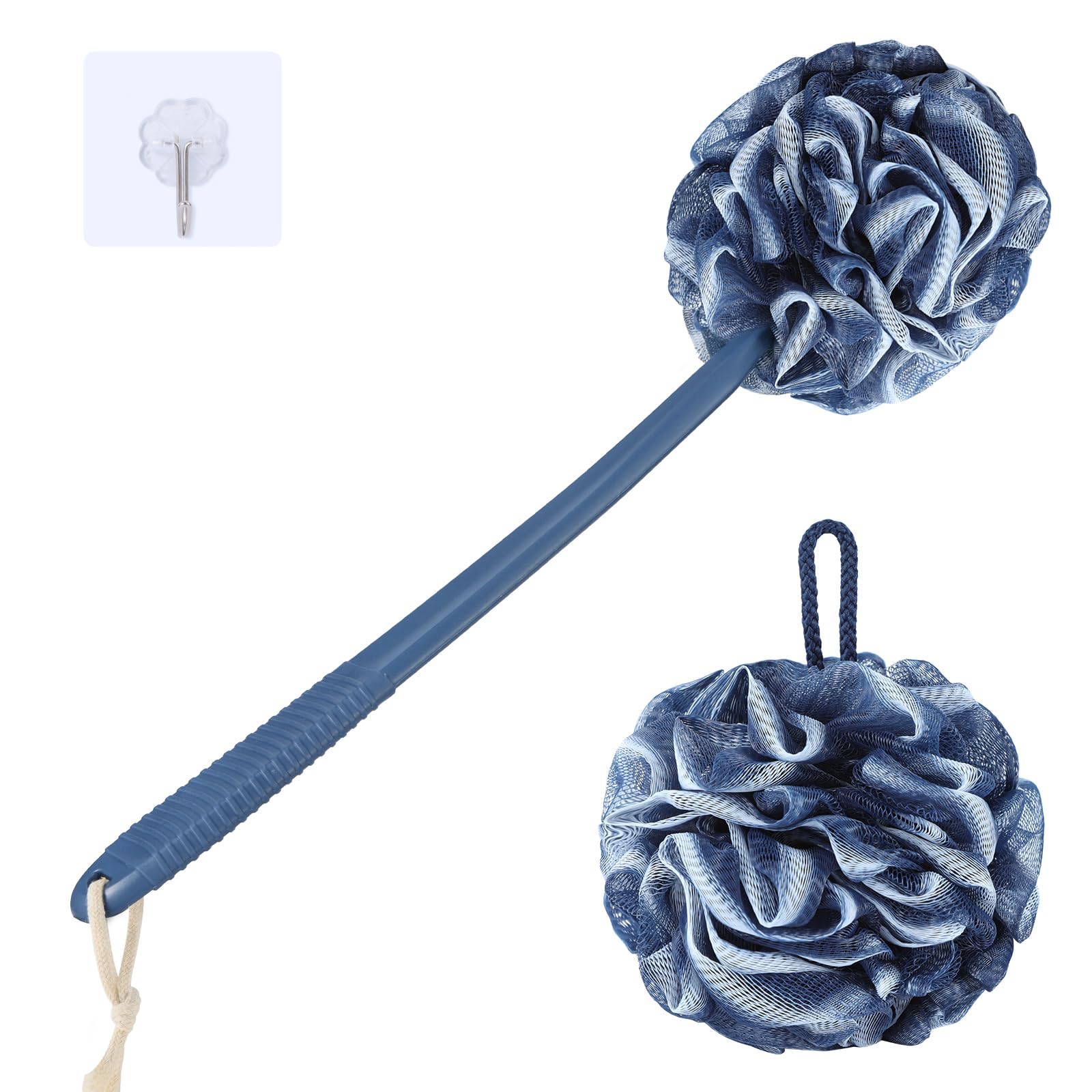 VANZAVANZU Loofah Sponge Set Shower Puff, 17" Anti-Slip Plastic Long ...
