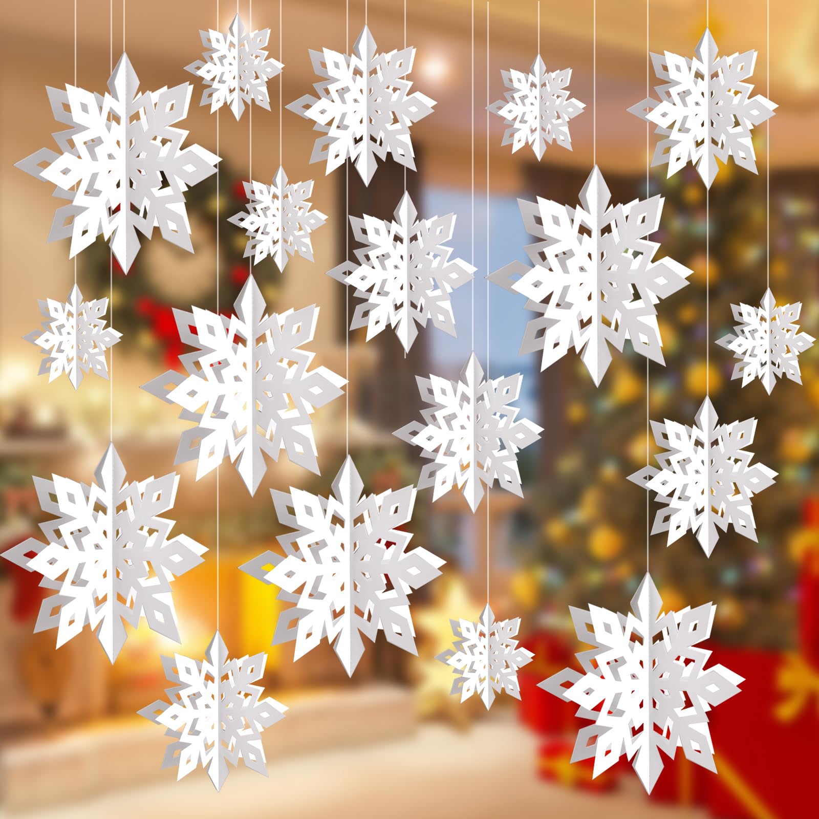Amazon.com: FLMRIOY 18 Pcs 3D White Hanging Snowflake Decorations ...