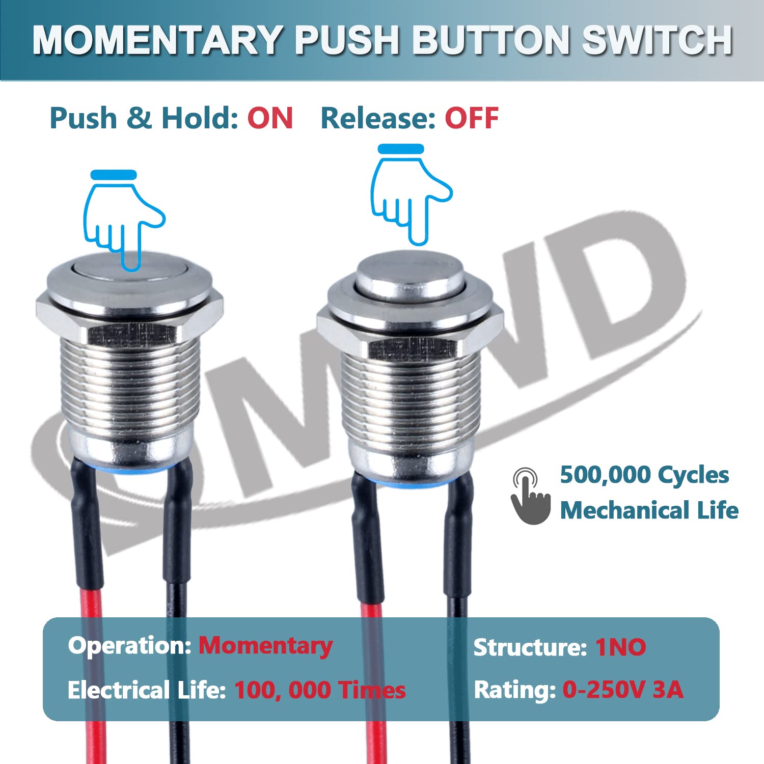 Snapklik.com : DMWD 5pcs 12mm Momentary Push Button Switch High Round Head
