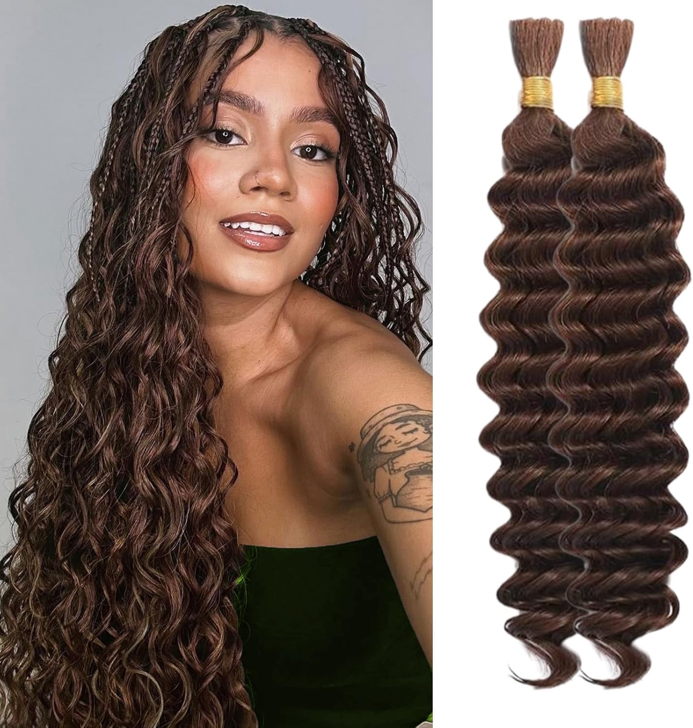 Human Braiding Hair for Boho Braids 100g 20 Inch Deep Wave Bulk Human ...