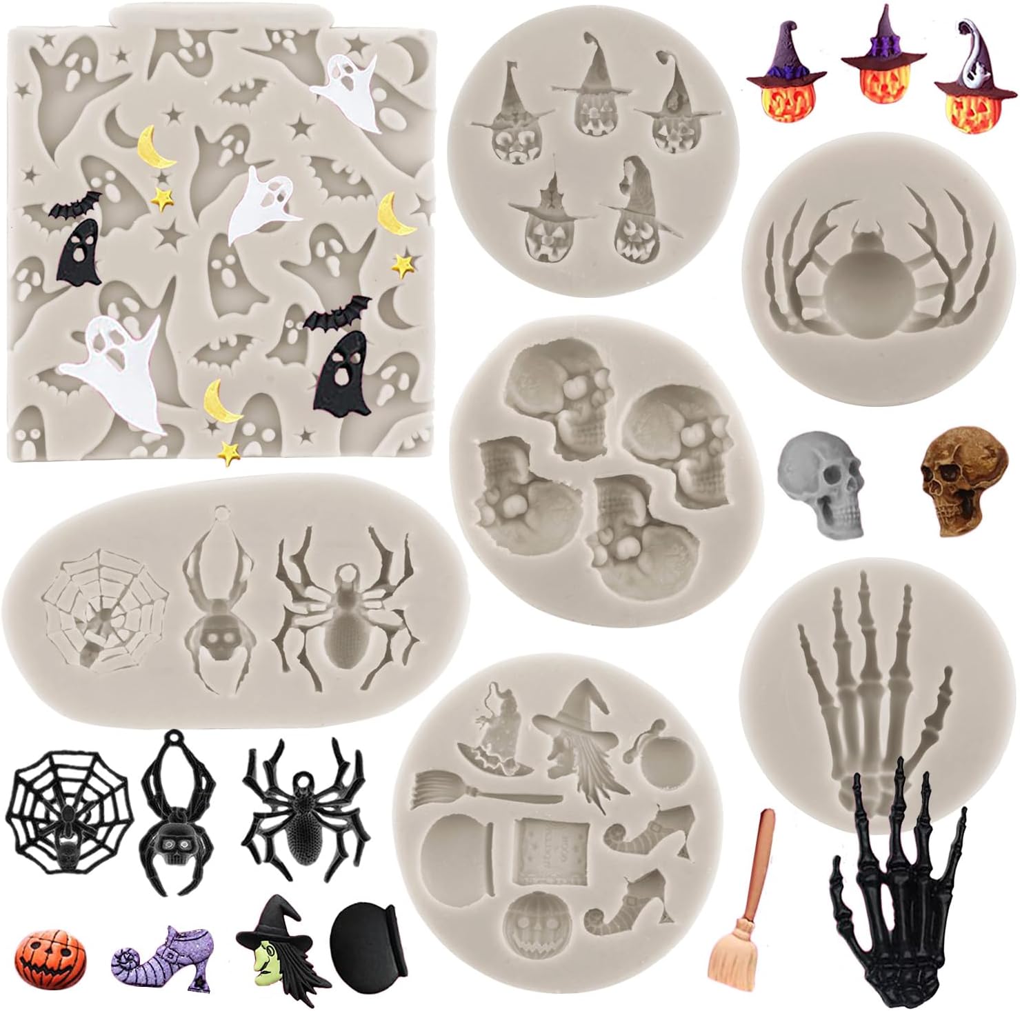 Amazon.com: MYPRACS Halloween Silicone Mold Witch Ghost Skull Spider ...