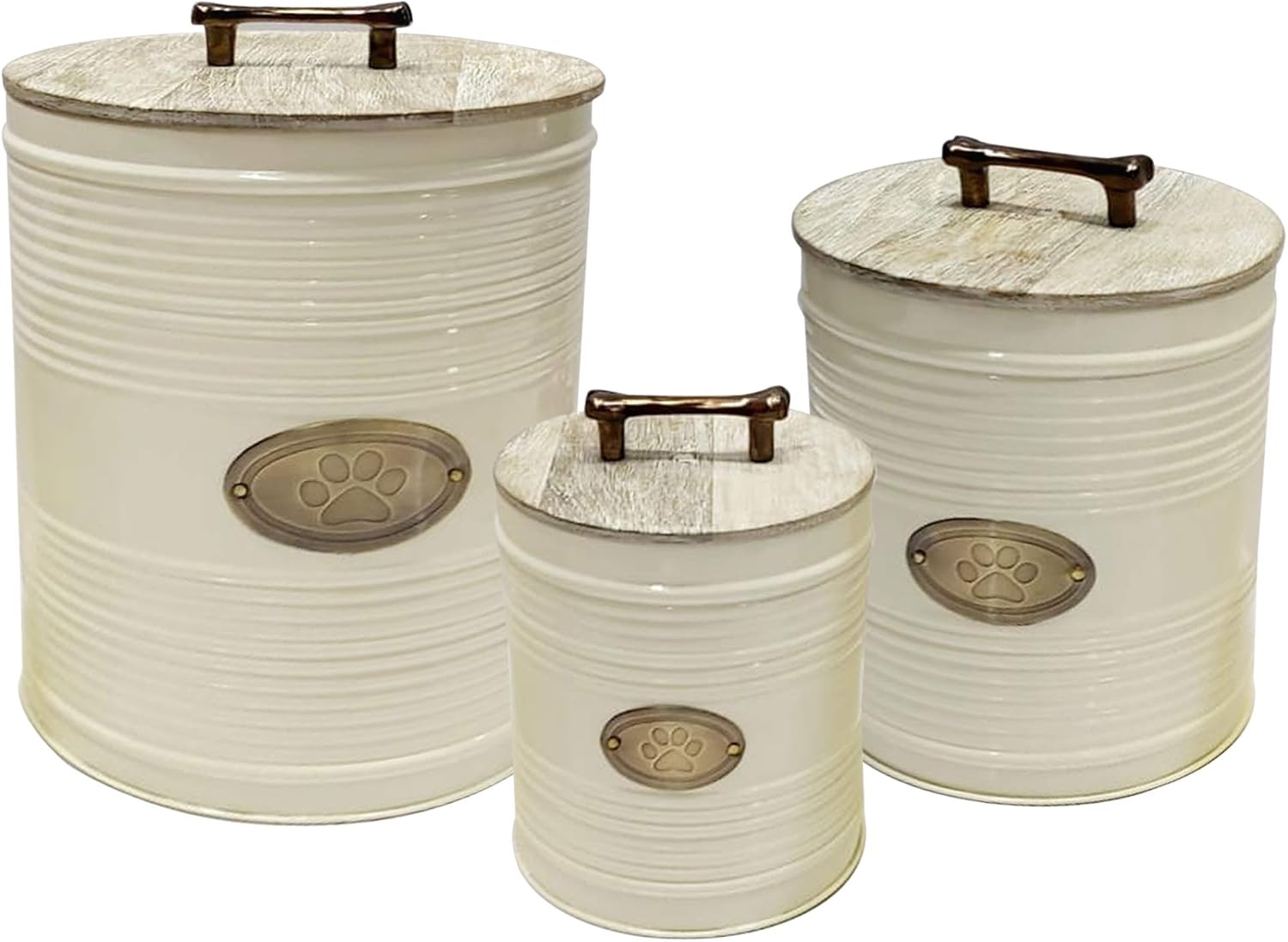 Amazon.com: nu steel metal Ribbed Ivory 3 Pc set Jumbo Pet Canister ...