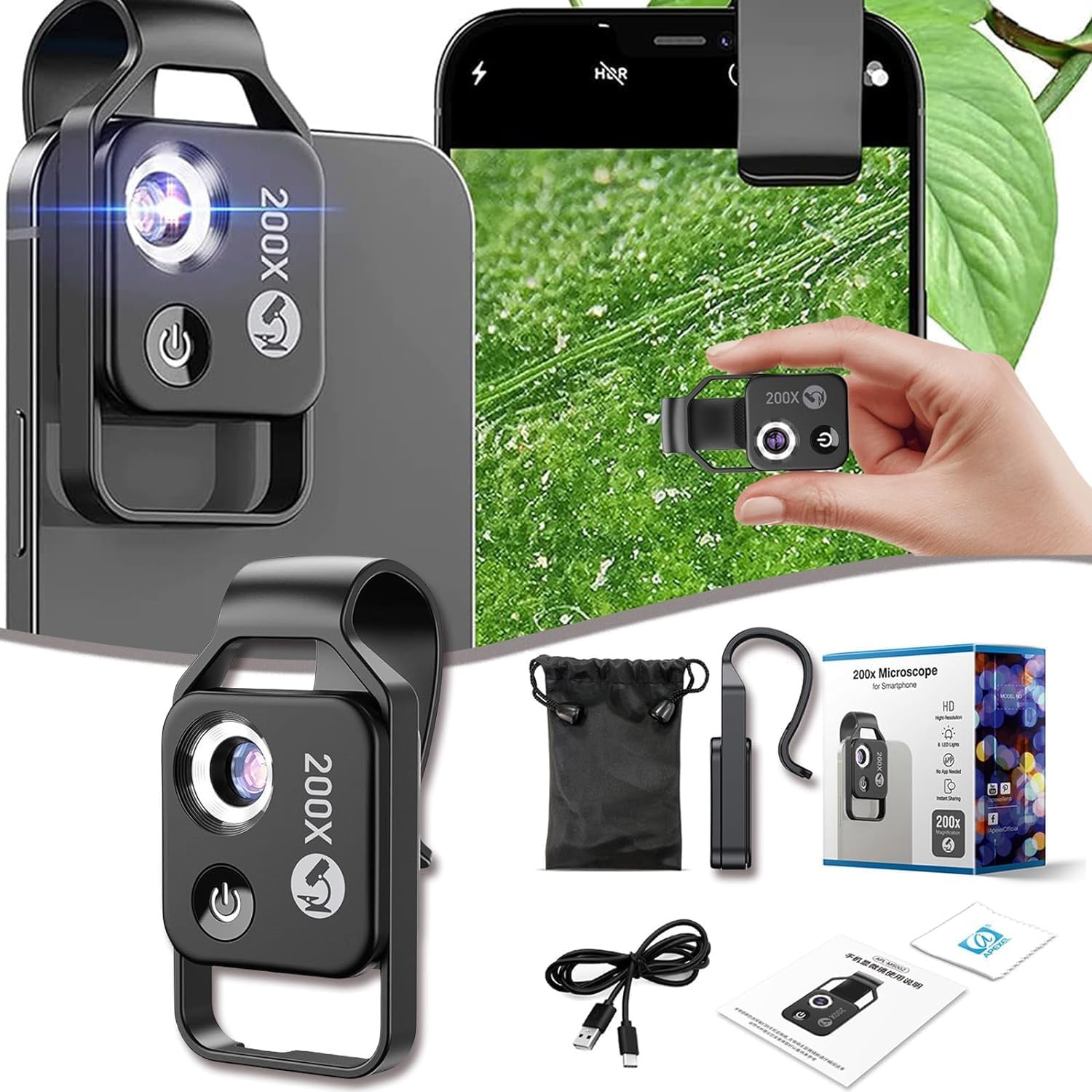 Nanozoom 200x Magnification Zoom, 200x Pocket Microscope Camera, Phone ...