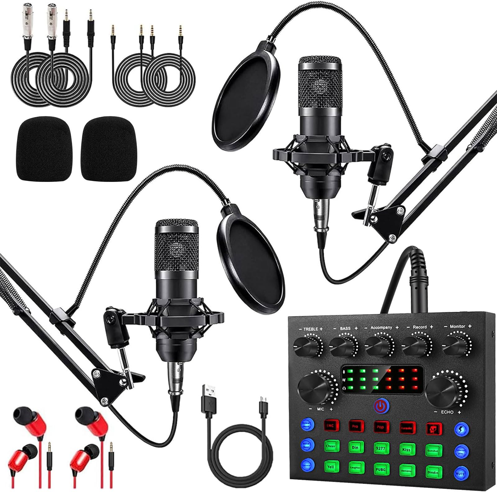 Amazon.com: Podcast Equipment Bundle For 2, ALPOWL Audio Interface with ...