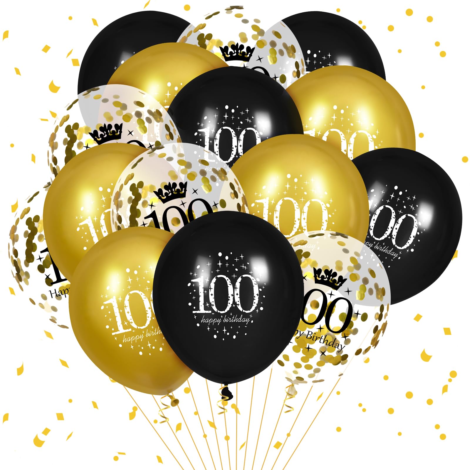 100th Birthday Balloons for Men, 15 Pcs Black Gold Happy 100th Birthday ...