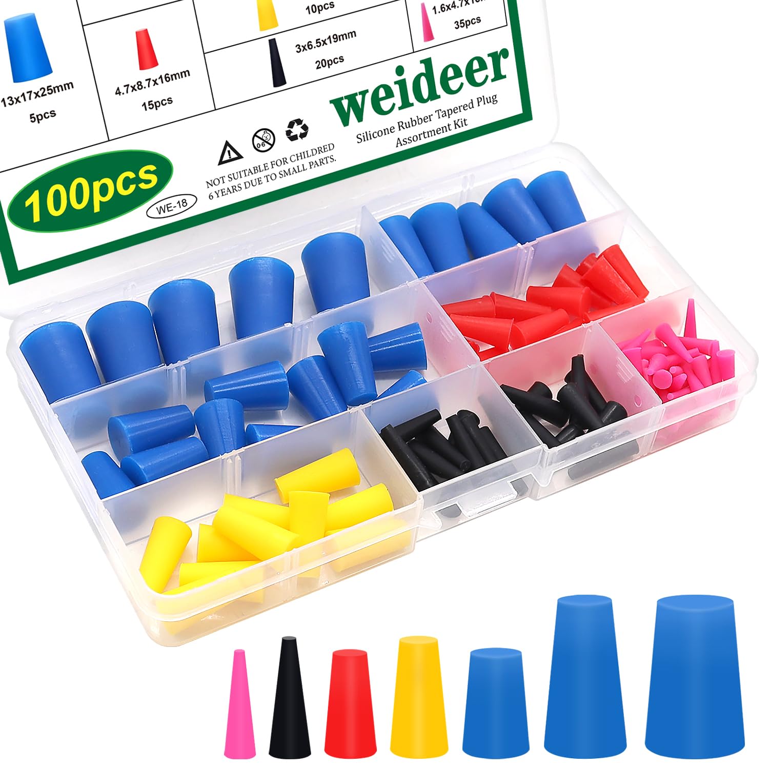 Snapklik.com : Weideer 100Pcs Silicone Rubber Tapered Plug Assortment ...