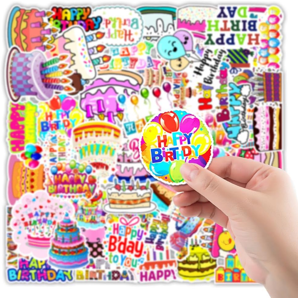 Amazon.com: MALISTLN Happy Birthday Stickers Birthday Cakes Candle ...