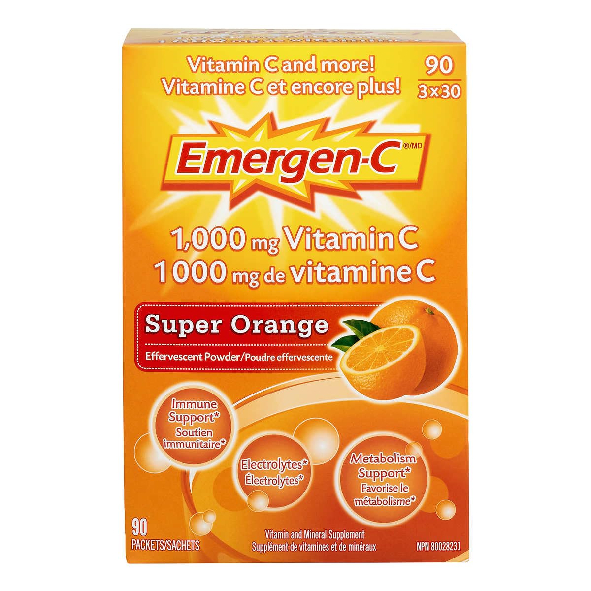 Emergen-C Orange Vitamin C 1000mg (90 Packets), 90 Count : Amazon.ca ...