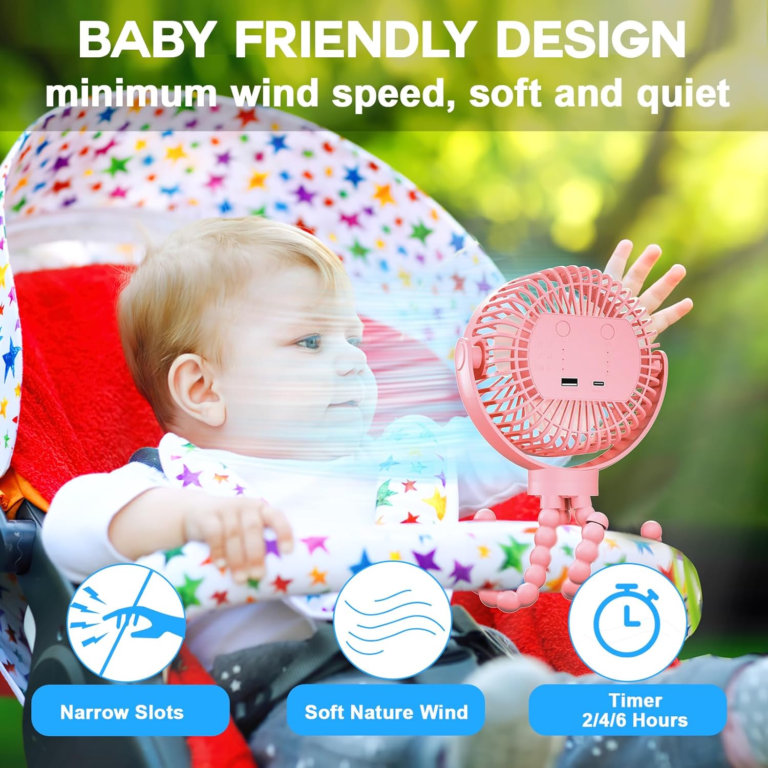 Stroller Fan, Portable Fan 60Hrs 12000mAh Battery Operated Fans USB ...