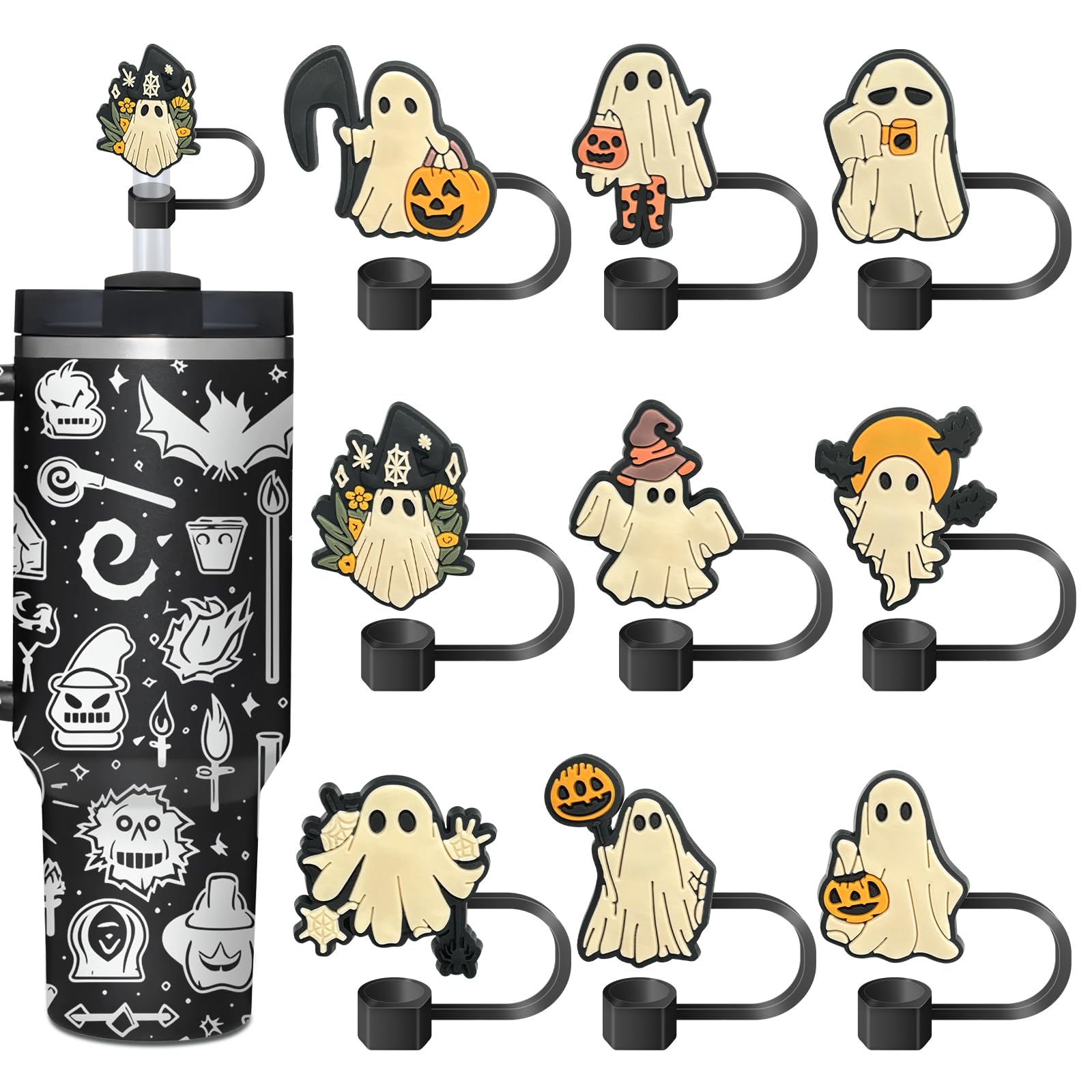 Amazon.com: 9Pcs Ghost Straw Topper for Stanley Cup，Halloween Straw ...