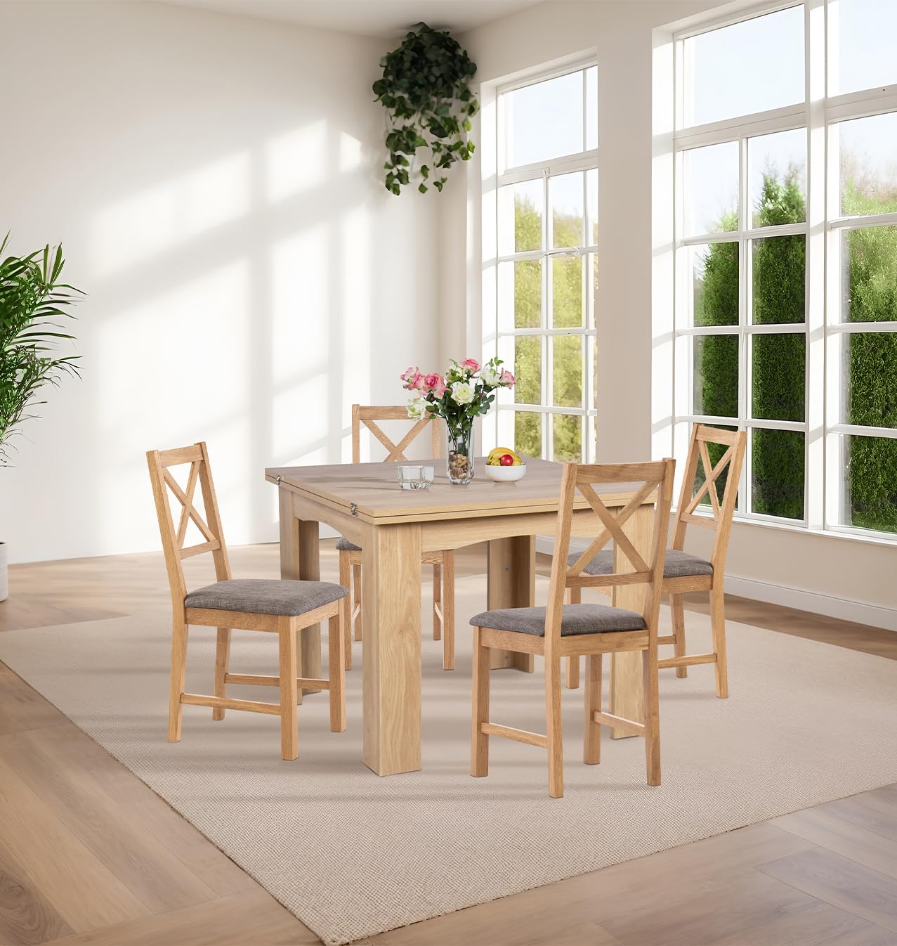 Hallowood Furniture Newquay Oak Dining Table and Chairs Set of 4, Flip ...