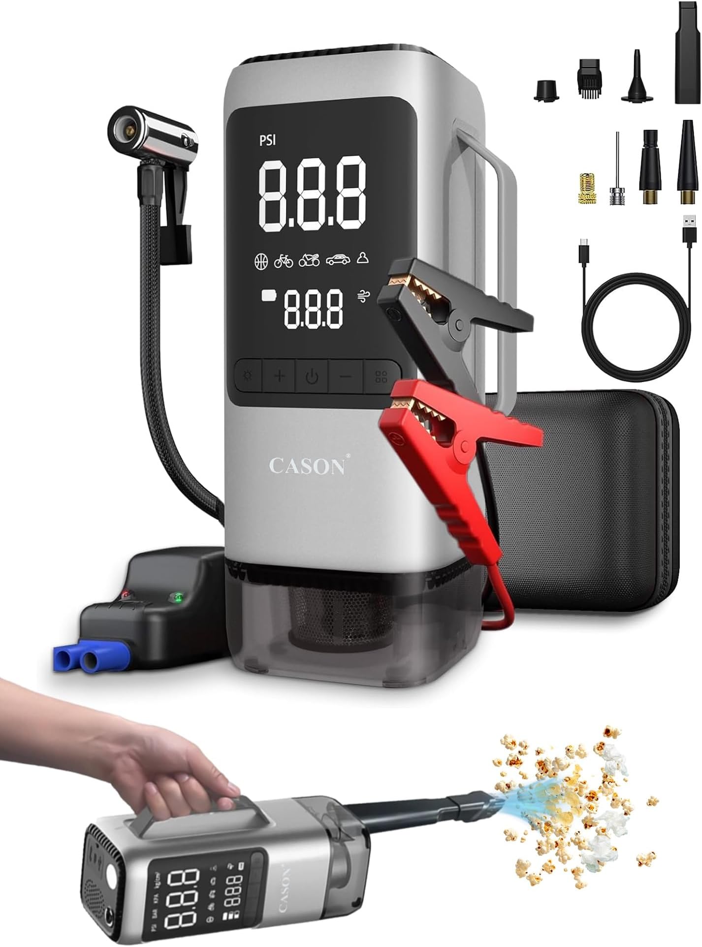 Cason 6 in 1 Tyre Inflator for Car,Bike with Car Battery Jump Starter ...