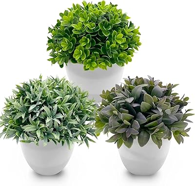 Amazon.com: GREENTIME 3Pack Mini Fake Plants in Pots,Artificial Plastic ...