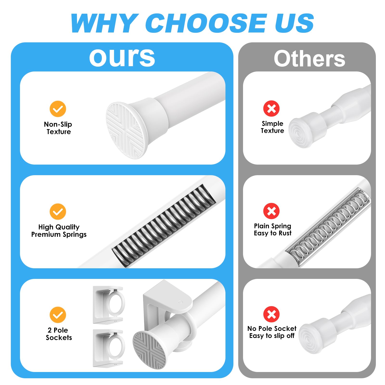 Snapklik.com : 2PCS White Tension Curtain Rod 18-36 Inch Adjustable ...