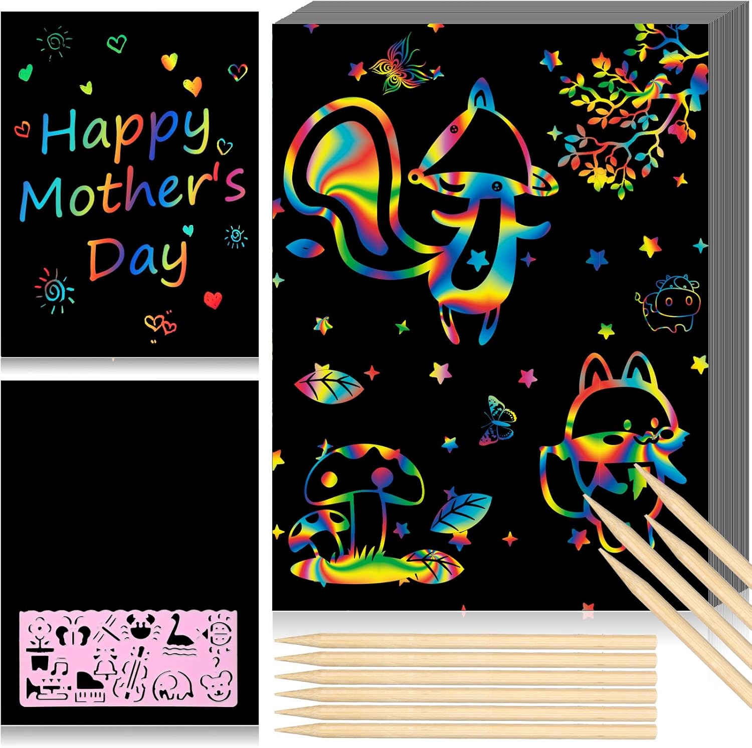 Amazon.com: Sabary 100 Pcs Scratch Paper Art Black Scratch Off Paper ...