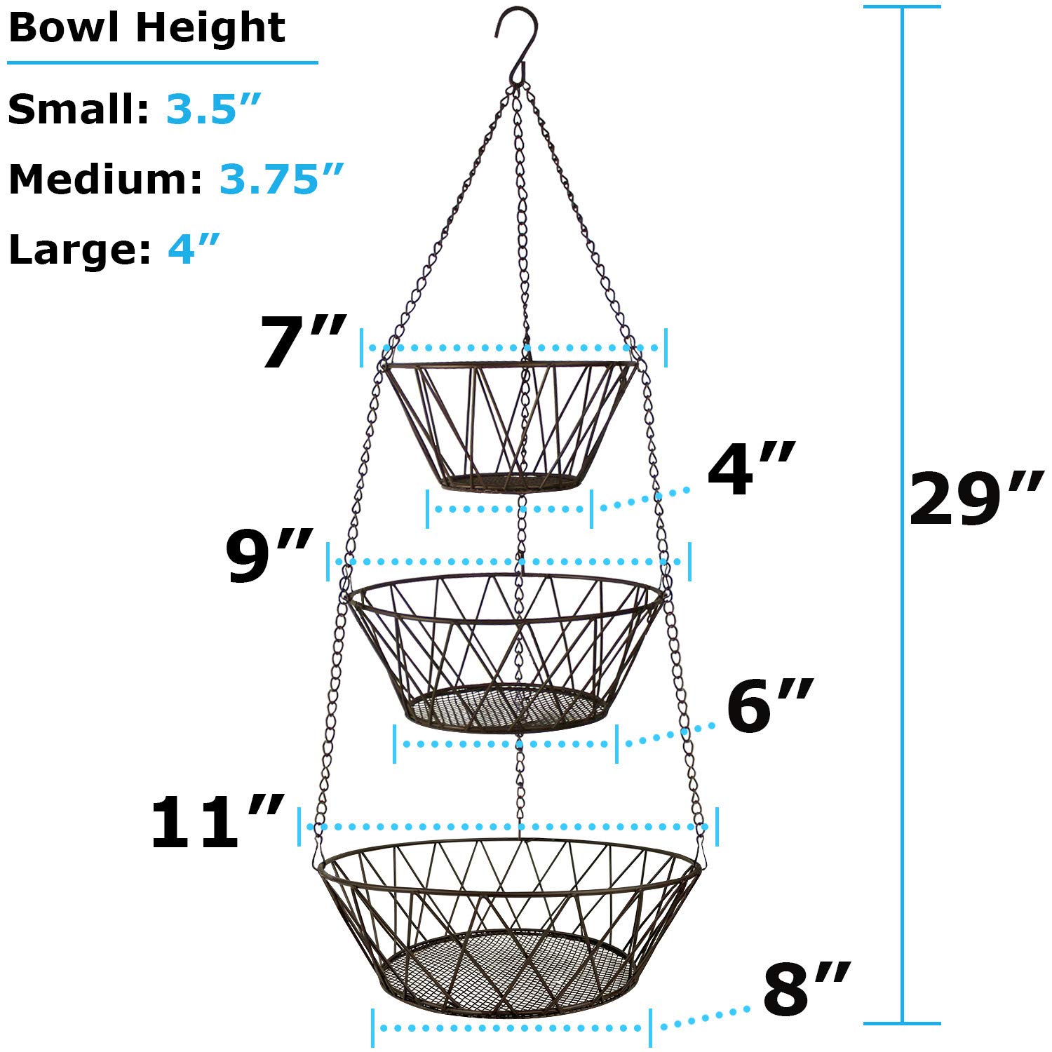 Snapklik.com : Heavy Duty - 3 Tier Hanging Kitchen Bronze Fruit Basket