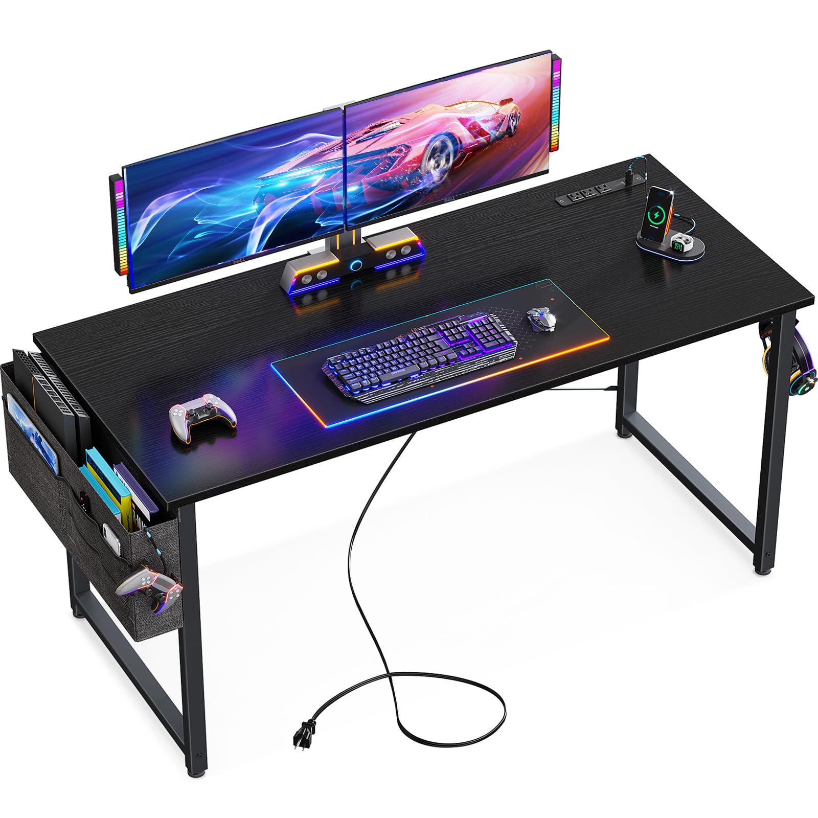 Amazon.com: KKL Small Desk with Power Outlets and USB Port Computer ...