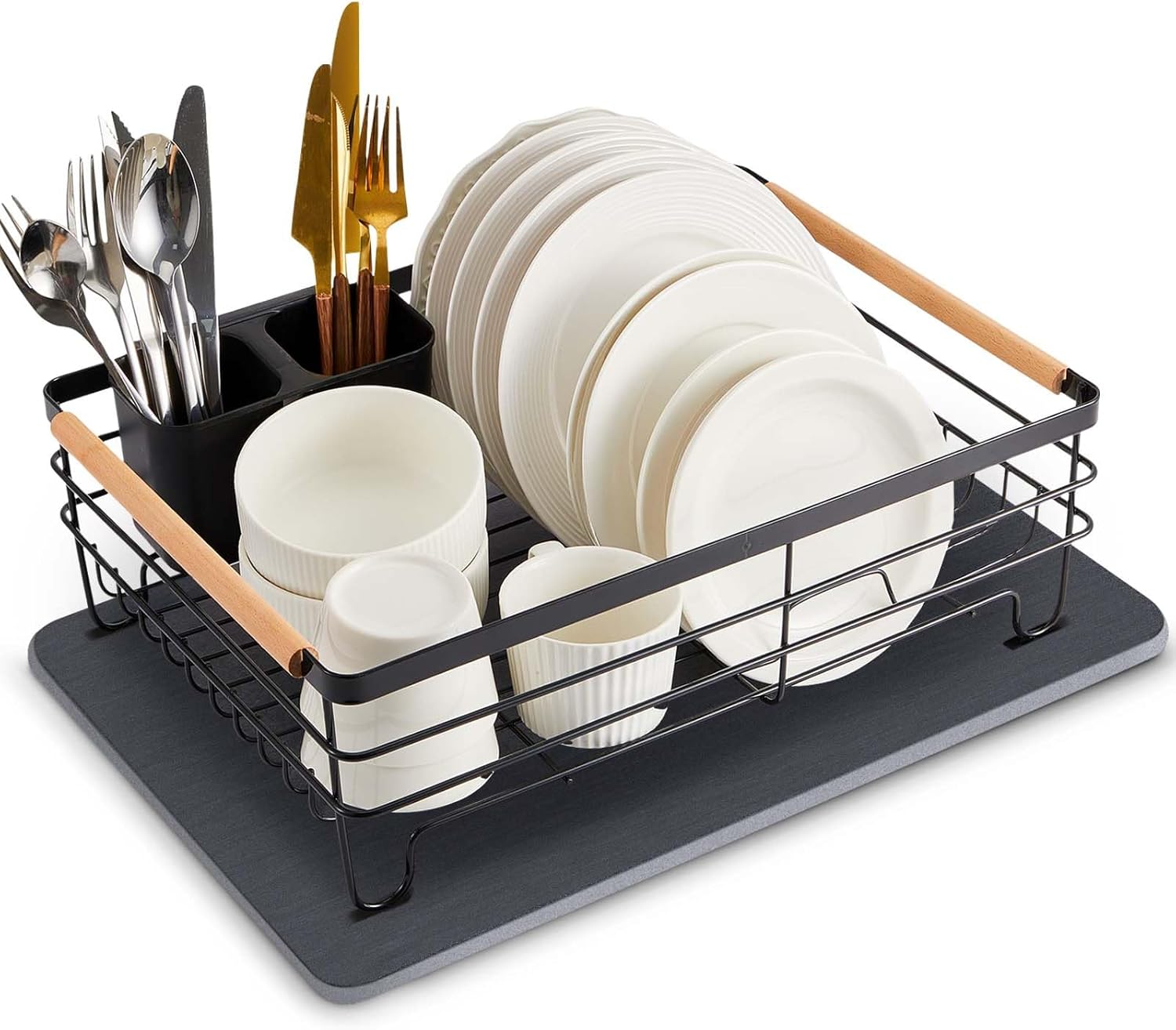 Amazon.com: Ninehaoou Dish Drying Mat with Rack for Kitchen Counter, 16 ...