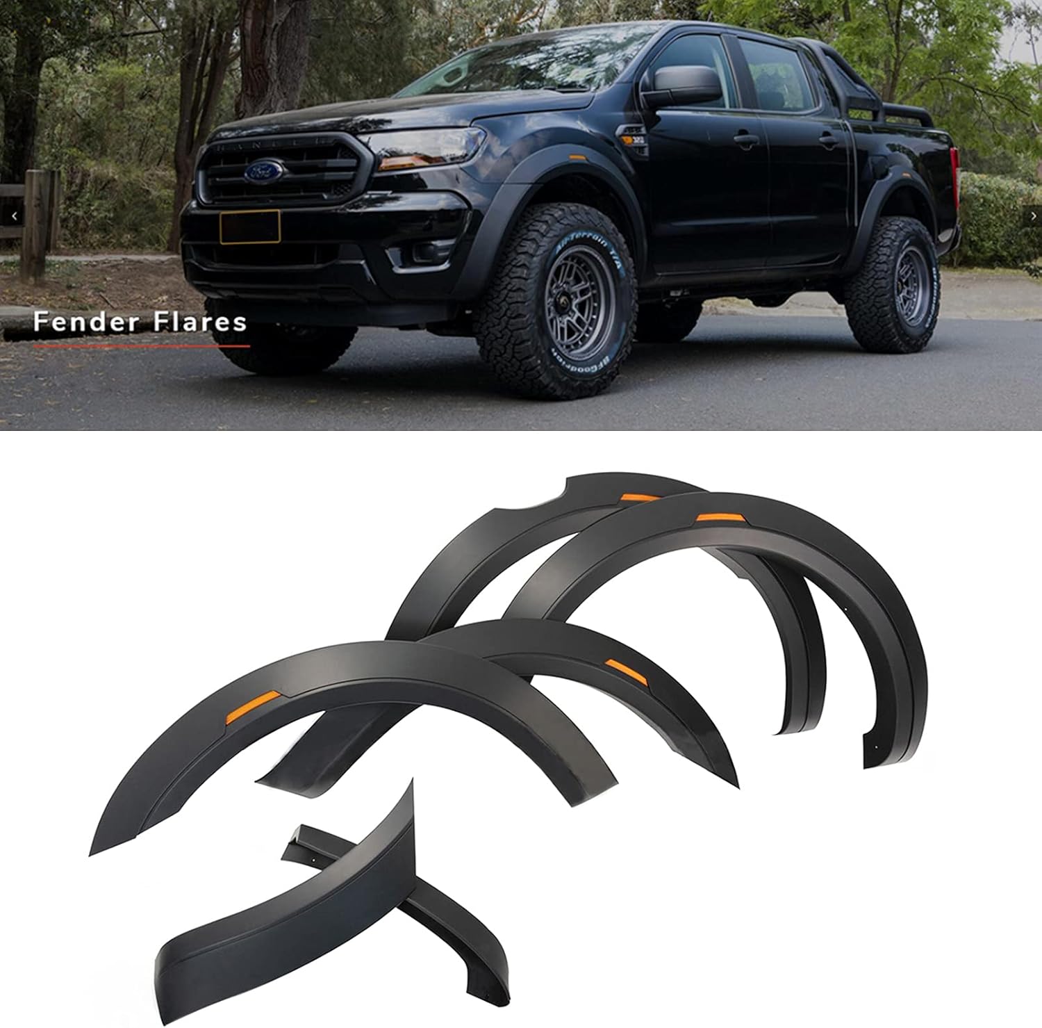 JHCHAN Wide Fender Flares Wheel Arch Extension for Ford Ranger Wildtrak ...
