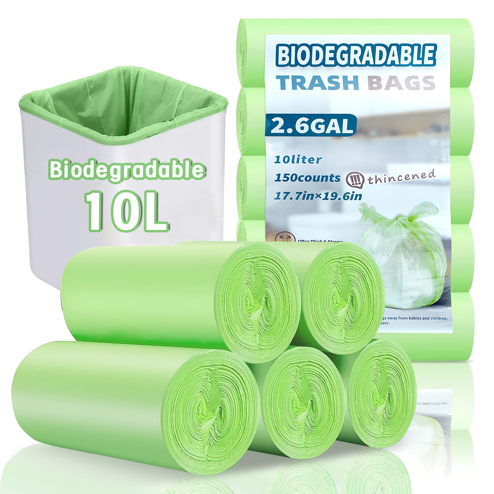 Food Waste Bags 10L 150 Counts, Compostable Bin Bags Liner, Heavy Duty ...