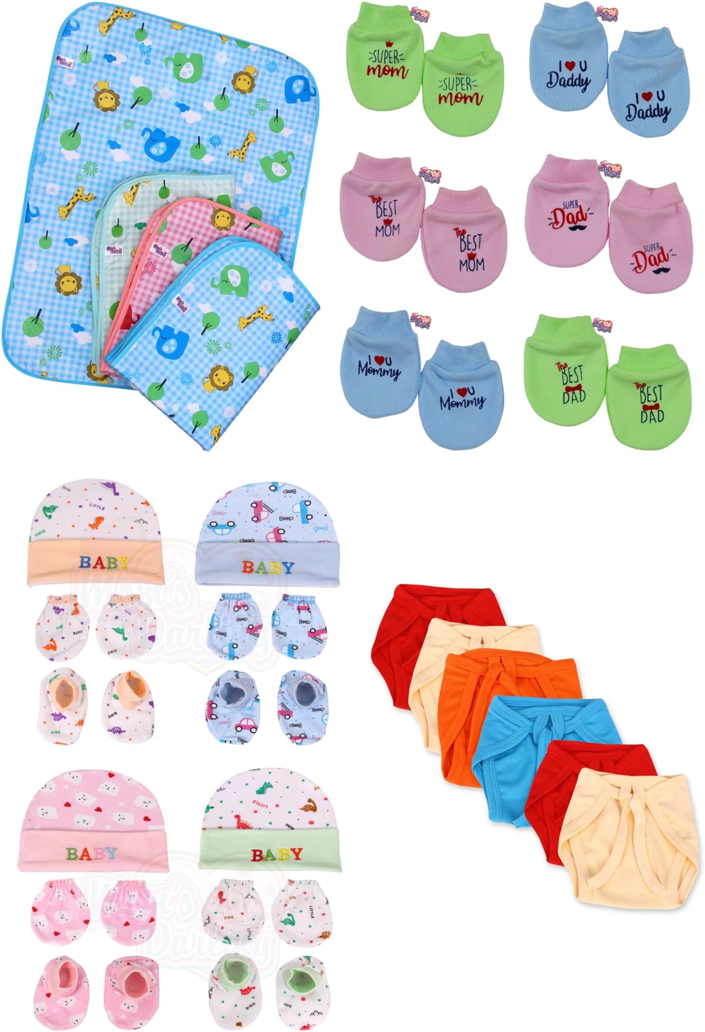 Mom's Darling (Pack of 4 Pairs) Newborn Baby Caps, Mittens and Booties ...