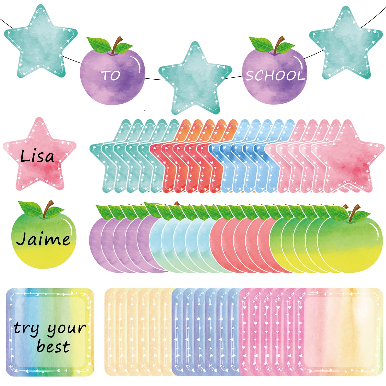 Buy 55 Pcs Watercolor Classroom Decor Back to School Watercolor ...