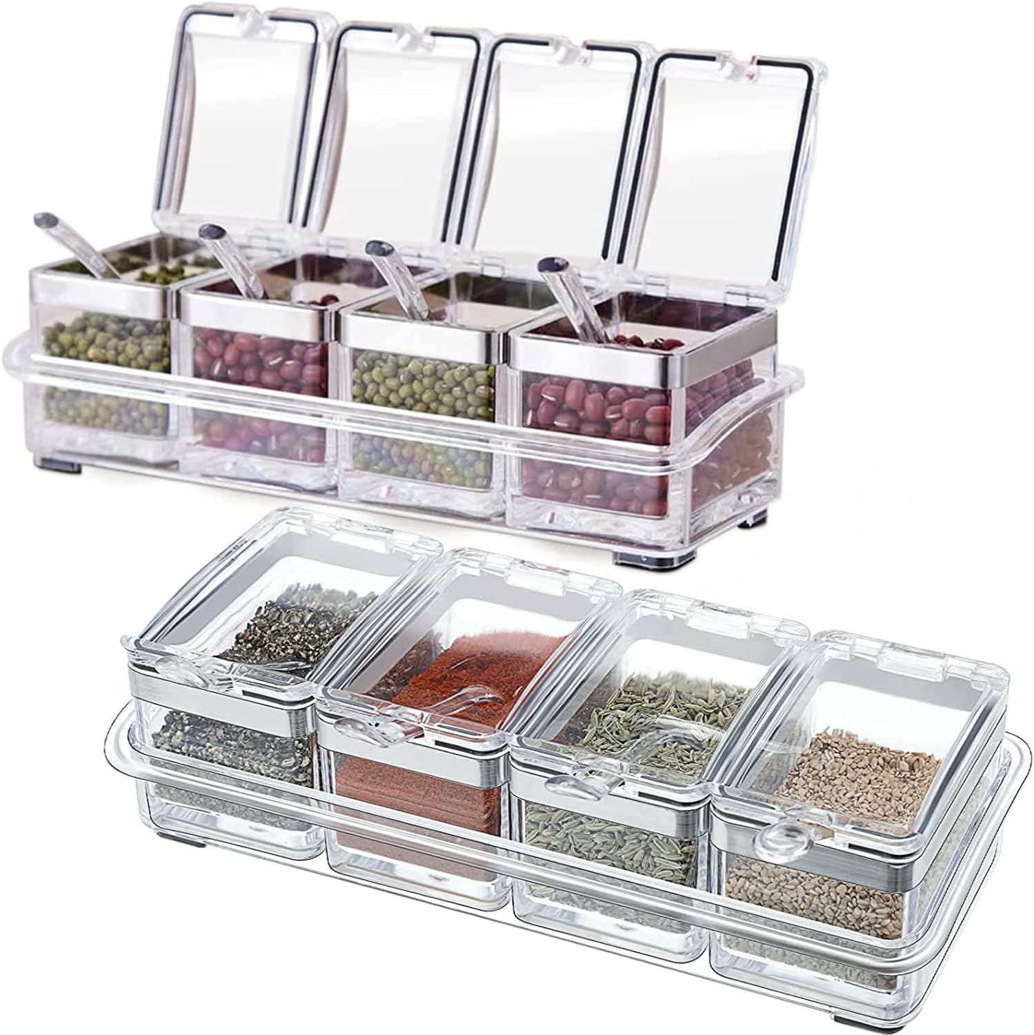 Amazon.com: 8 Pcs Acrylic Seasoning Organizer Box, Kitchen Spice Pots ...