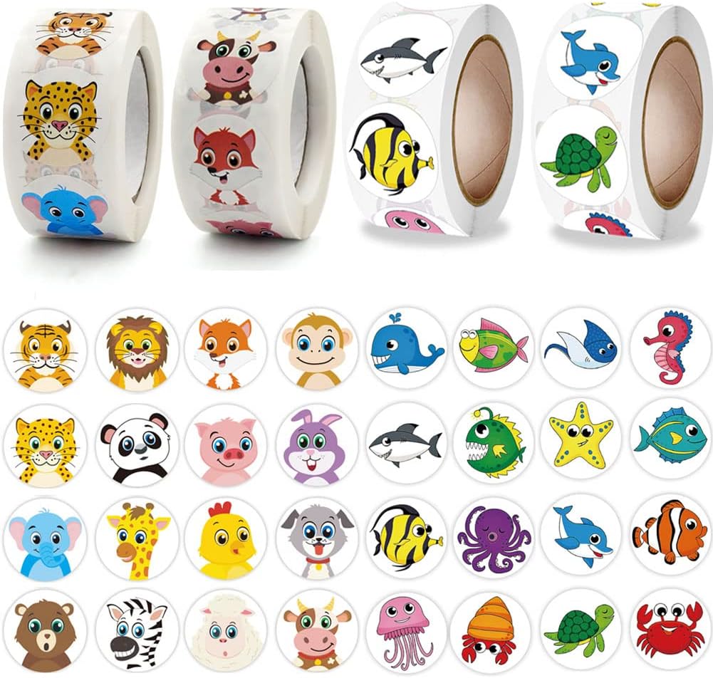Tier Belohnungsaufkleber 2000 Stück Selbstklebende Animal Sticker Rolle ...