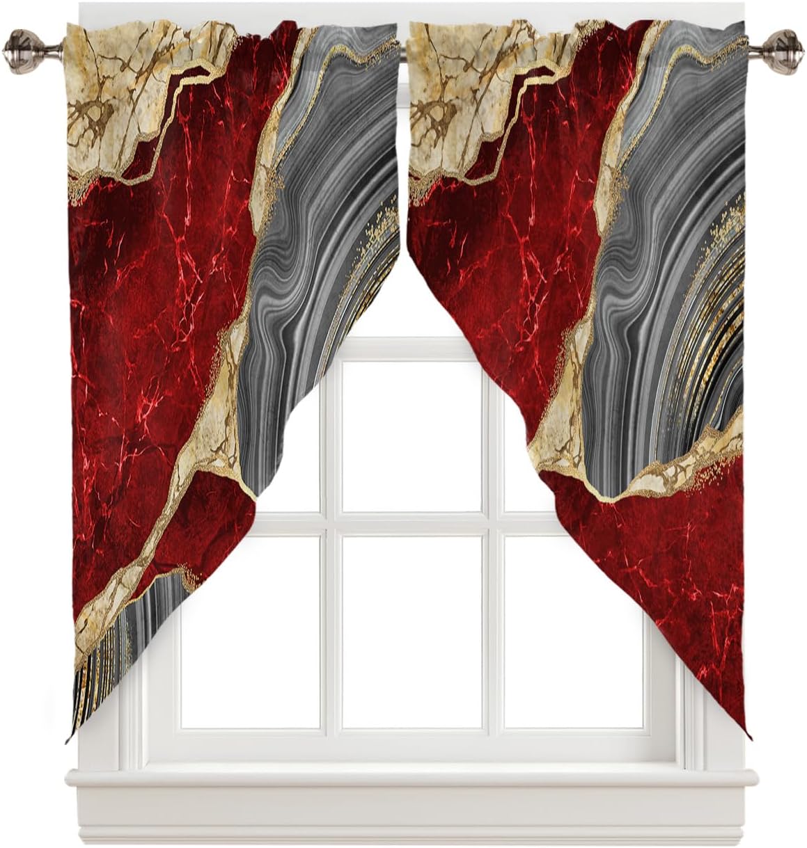Amazon.com: Savannan Swag Curtains, Marble Texture Modern Golden Red ...