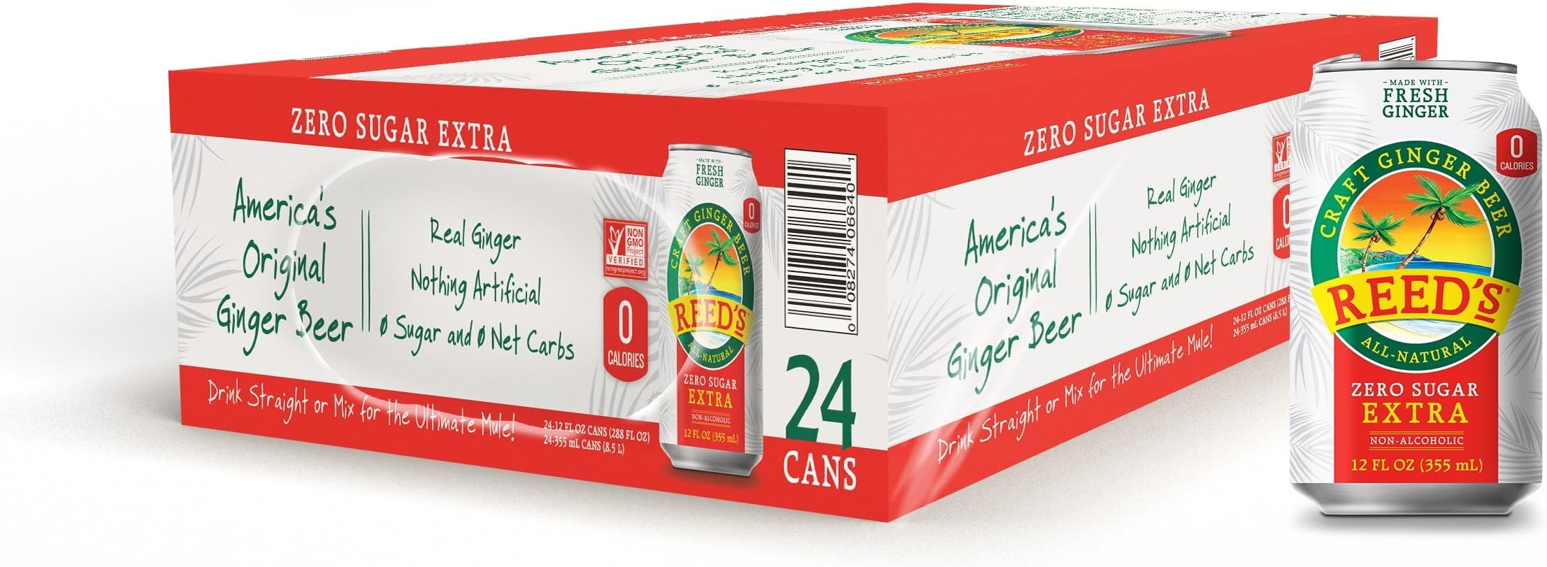 Amazon.com : Reed's Zero Sugar Extra Ginger Beer - 24 Pack, Glass ...