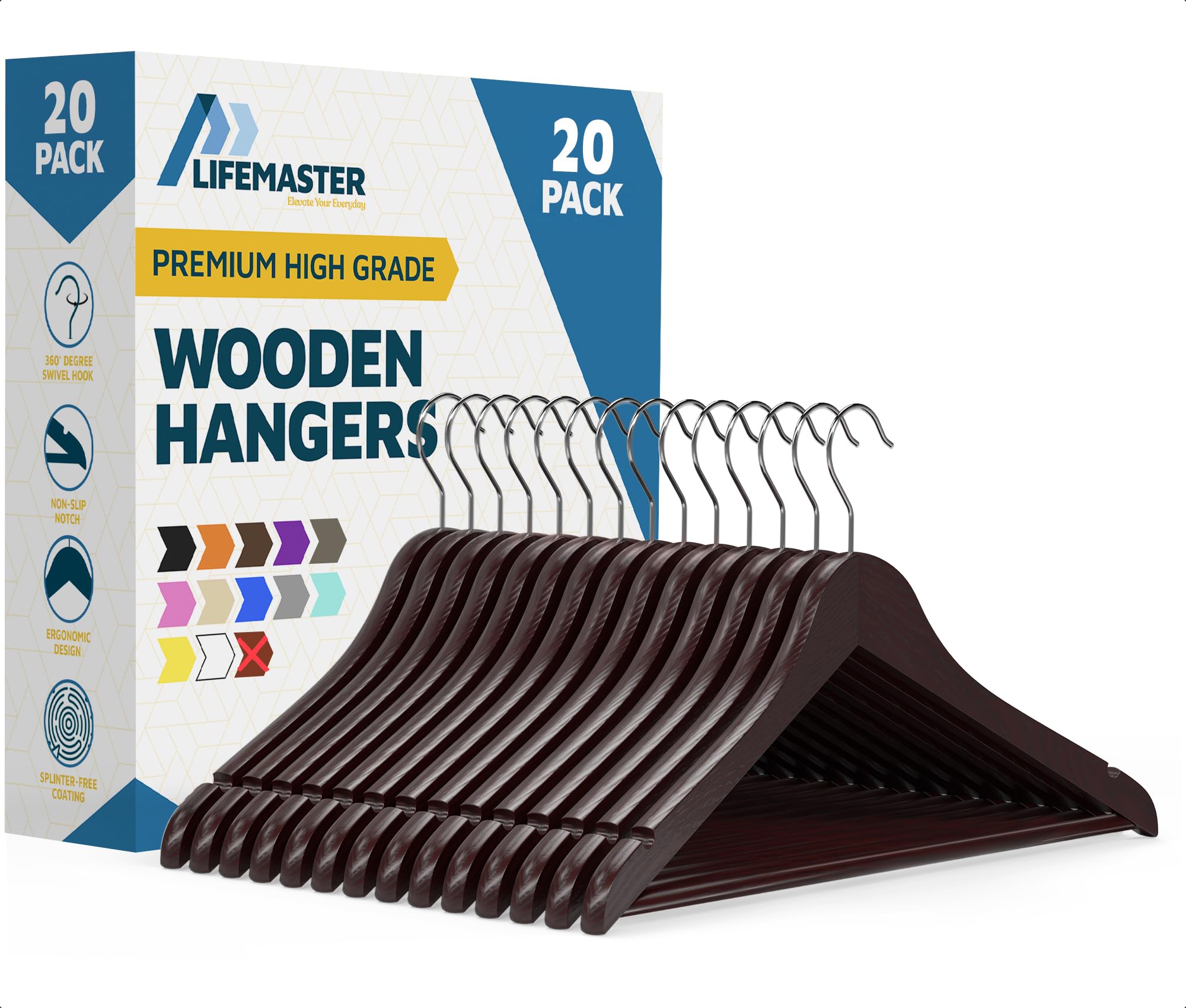 Snapklik.com : Lifemaster Wooden Hanger Set - 20 Pieces Non-Slip ...