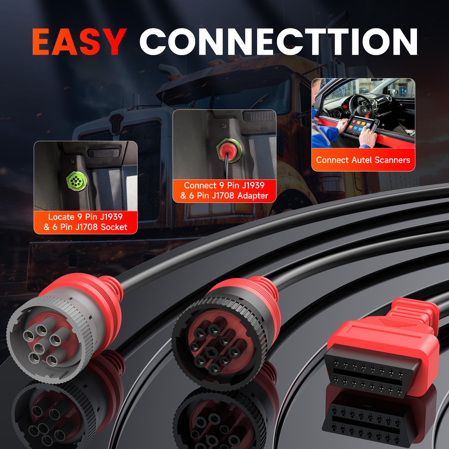 Snapklik.com : Autel Original OBD To Green Type2 9 Pin J1939 And 6 Pin ...