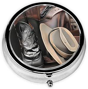 Amazon.com: Cowboy Black Hat Western Boots Mini Round Pill Box ...