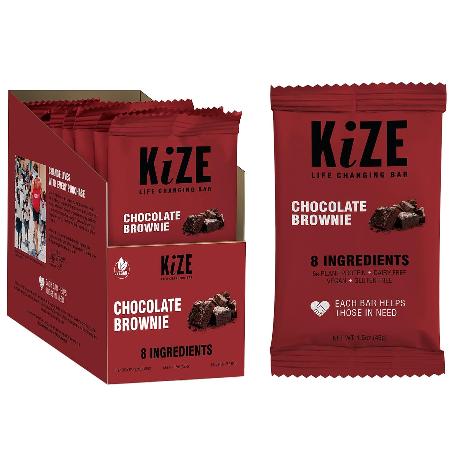 Amazon.com: KiZE Vegan Energy Bar, Chocolate Brownie, Plant-Based Snack ...