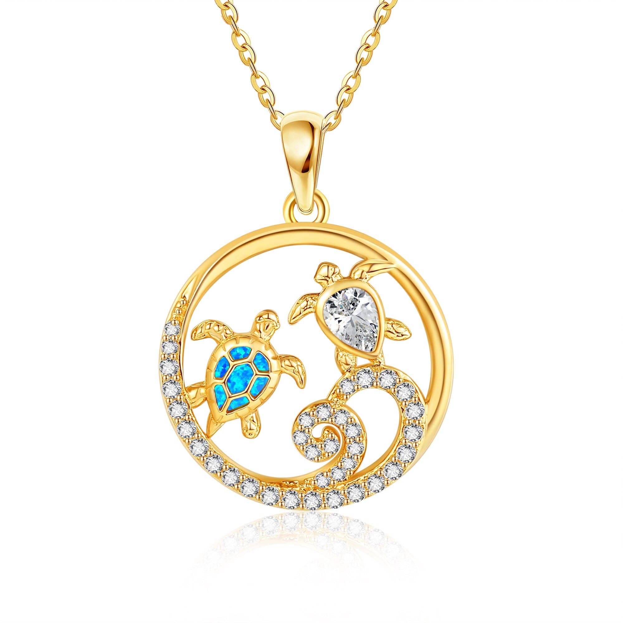 Amazon.com: ELFRONT 14K Gold Turtle Wave Necklace 14K Solid Yellow Gold ...