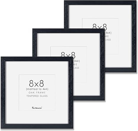 Amazon.com - 8x8 Picture Frames Black Set of 3, Solid Oak Wood 8”x8 ...