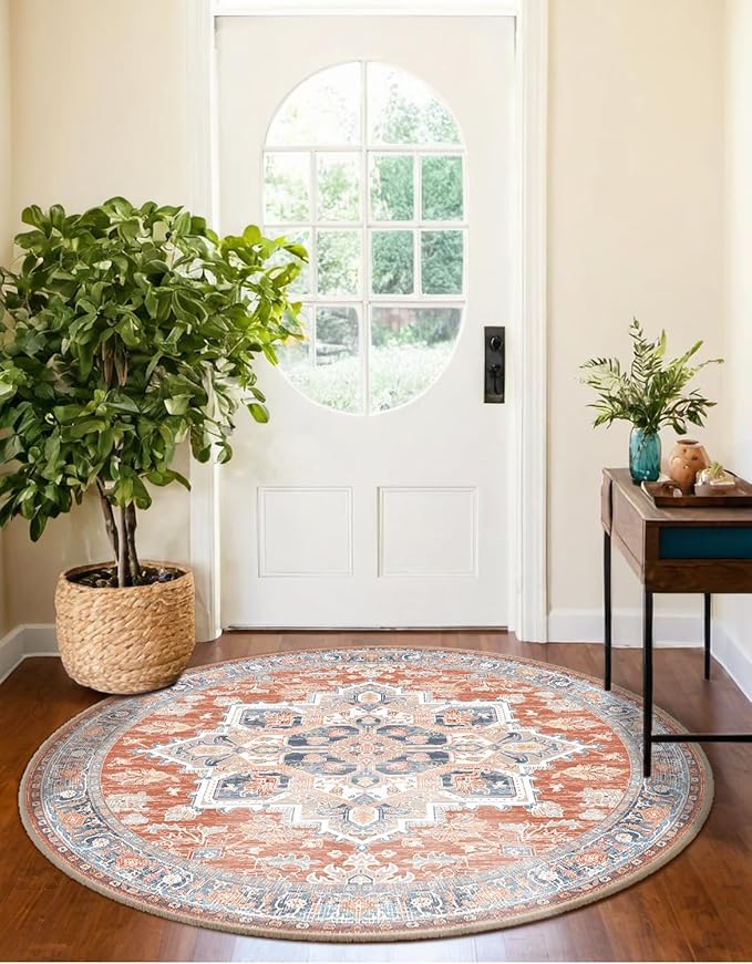 Amazon.com: BESTSWEETIE 4ft Round Rugs for Dining Room, Washable 4ft ...