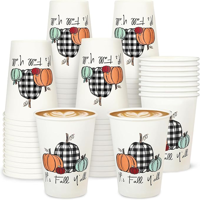 Amazon.com: Whaline 100Pcs Thanksgiving Paper Cups 12 Oz Fall Pumpkin ...