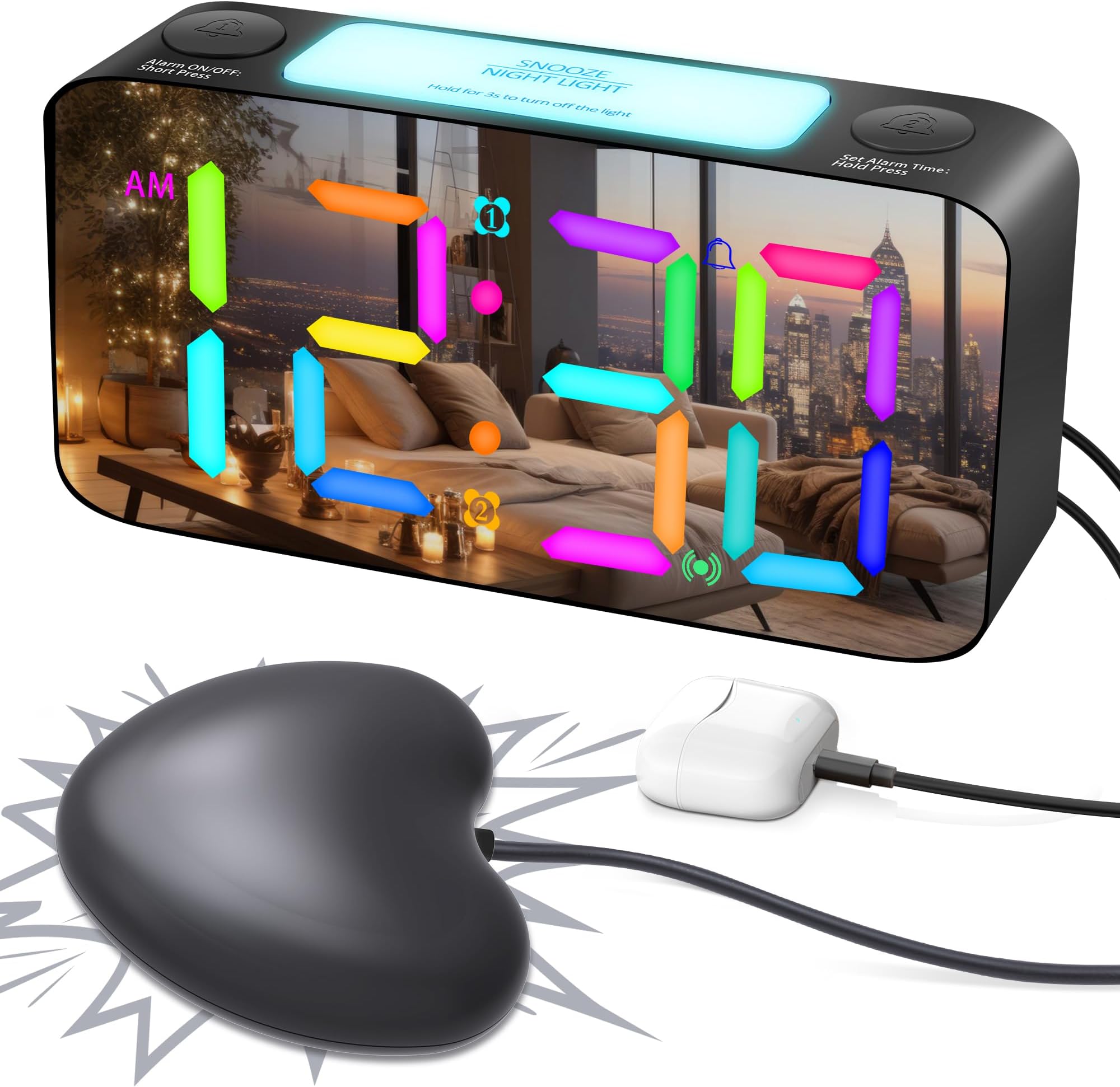 Amazon.com: Samshow Alarm Clocks for Bedrooms,Loud Alarm Clock for ...