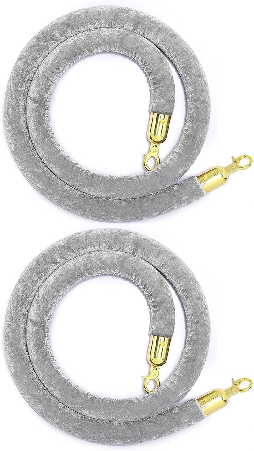 2 Pack Velvet Stanchion Rope with Hooks, Crowd Control Rope with Gold ...