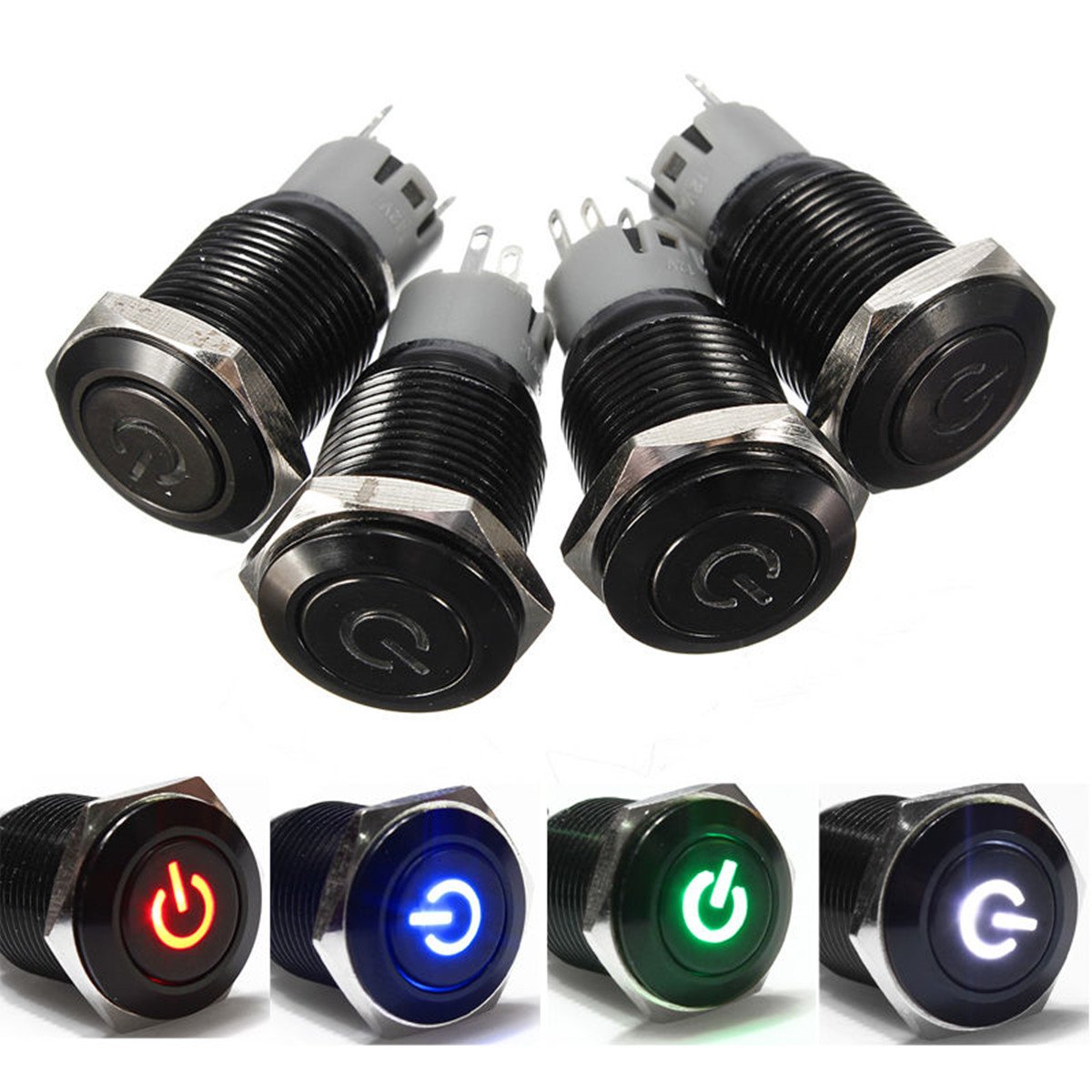 Yosooo Interruptor de BOT¨®n de Encendido con Encendido/Apagado de 16 mm y 12 V LED, 1 Paquete ...