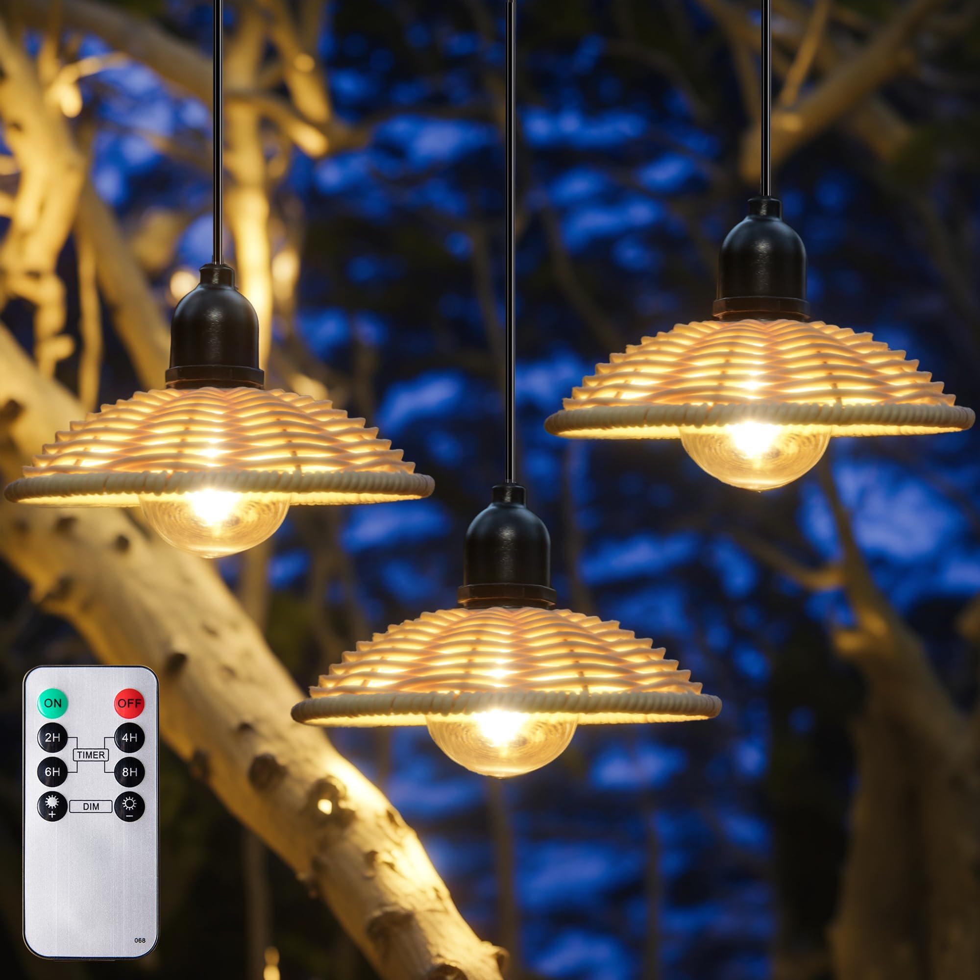 3 Pack Outdoor Chandelier Pendant Light for Gazebo Battery Operated ...
