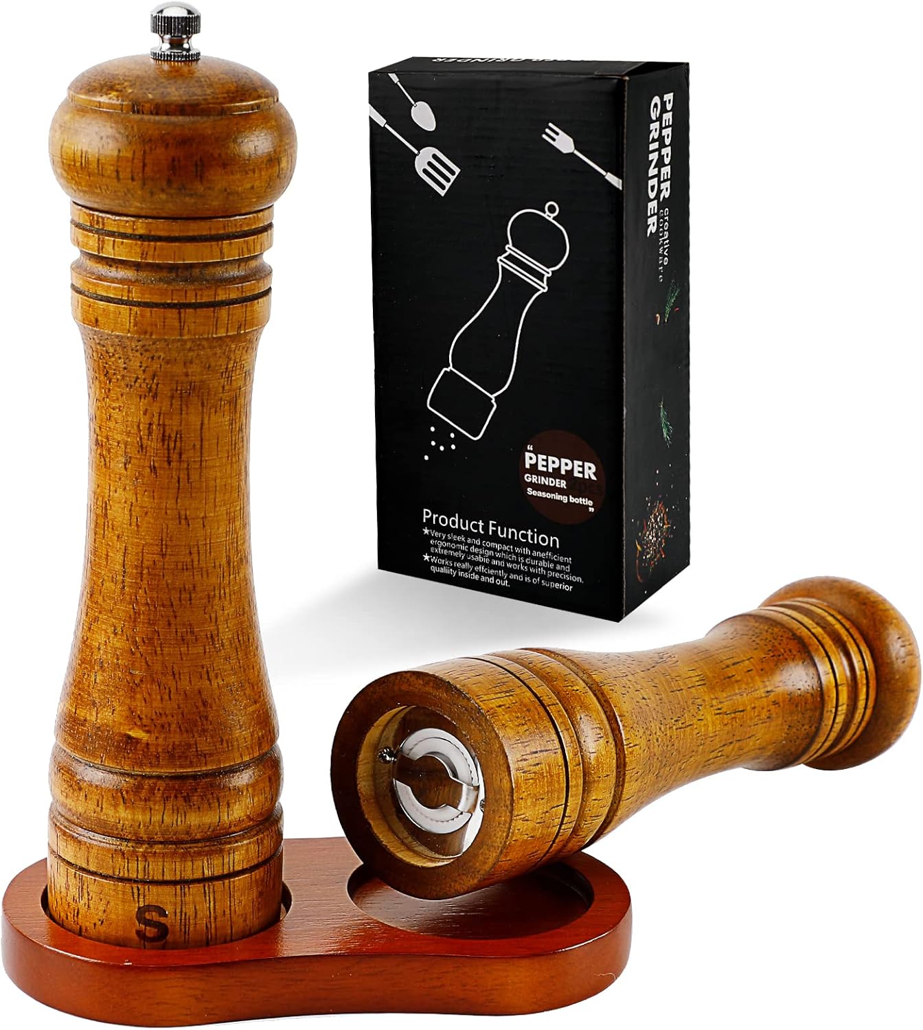 Amazon.com: 2 Pcs Wood Salt and Pepper Grinder Set with Wooden Standing ...