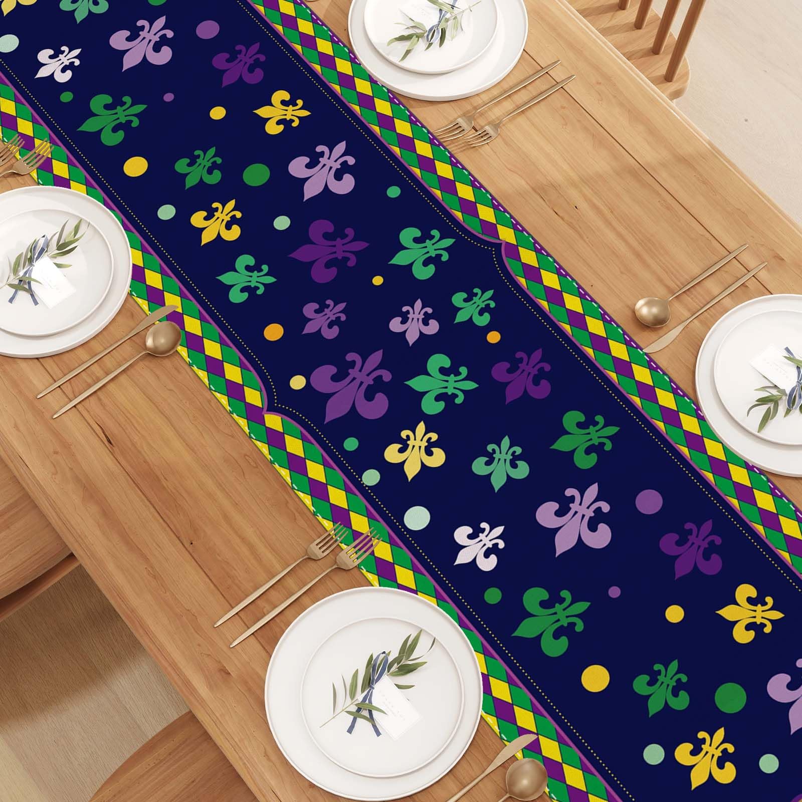 Snapklik.com : Linen Mardi Gras Fleur De Lis Table Runner 72 Inches ...